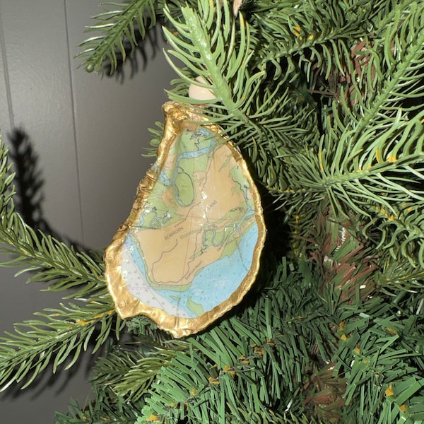 Nantucket Massachusetts Map Oyster Shell Ornament, Decoupage Shell ...
