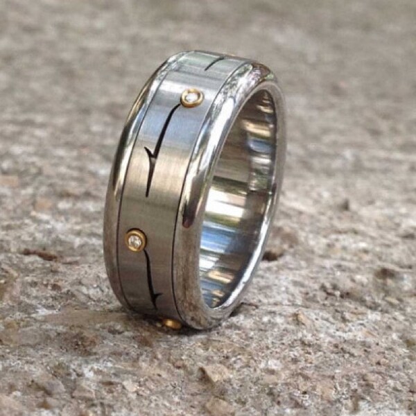 Mens Unique Ring Men's Diamond Spinner Ring Mixed Metal Jewelry ...