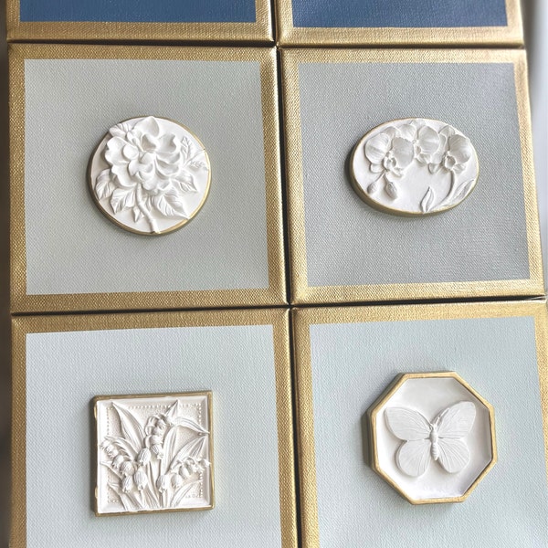 Coastal Intaglio Art on 6X6 or 5X7 Canvas, Coral, Shells or Sand Dollar ...