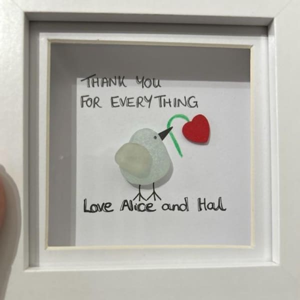 Cornish Sea Glass Art Frame Seagull Seagulls on Driftwood Coastal Scene ...