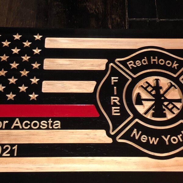 Personalized Fireman Flag, Fire Chief, Wooden Flag, Engraved Flag, Fire ...