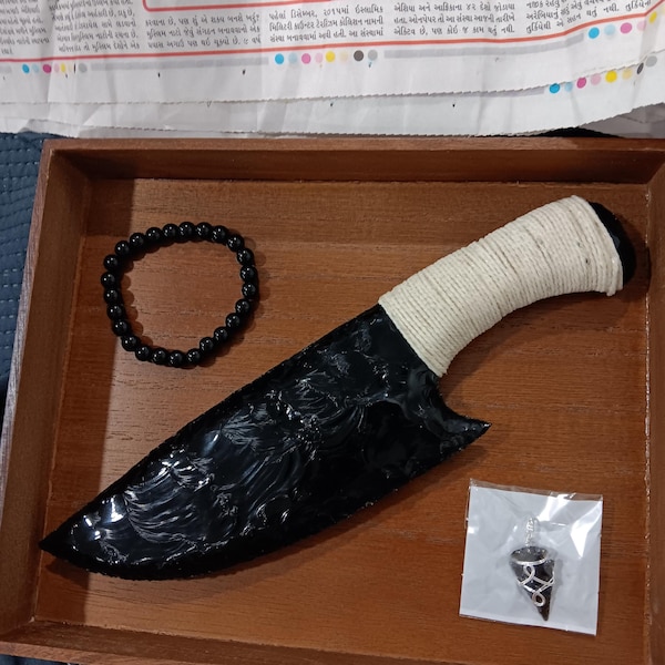 10 "Große Obsidian Lava Klinge mit weißem Faden Messer,Schwarz Obsidian Athame,Wikinger,Obsidian ...