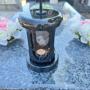 Gray Granite Candlestick With a Cross for a Cemetery or Grave, Memorial ...