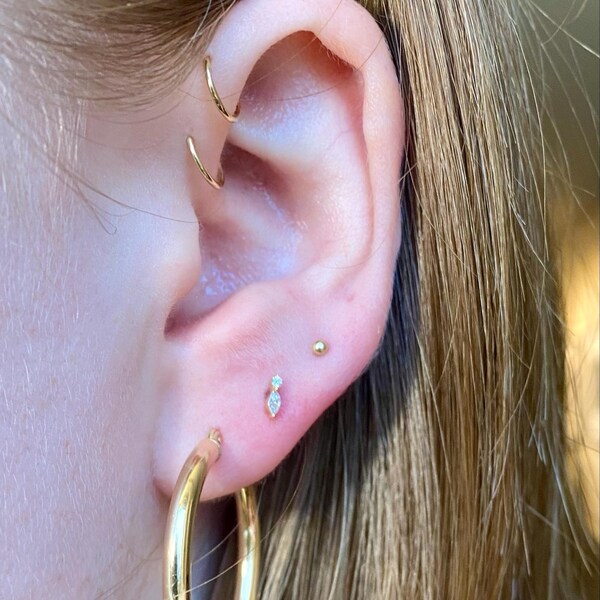 14K Solid Gold Heart Cartilage Earrings Miniature Flat Back Stud ...