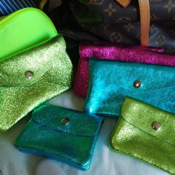 Metallic Leather Purse, Leather Purse, Coin Pouch, Disco Colours ...