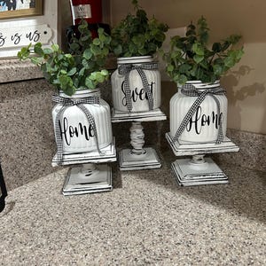 Home Sweet Home Vases: Farmhouse Buffalo Check Decor With Faux Greenery ...