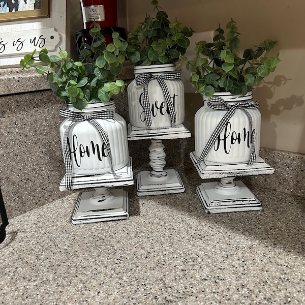 Home Sweet Home Vases: Farmhouse Buffalo Check Decor With Faux Greenery ...