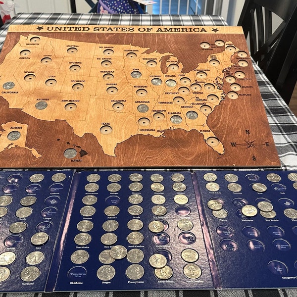 Wooden US 50 States Quarter Map, Quarter Coin Display, Coin Collection ...