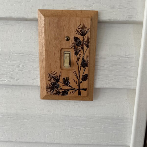 Wooden Triple Light Switch Cover With Wood Burned Pine and Cones - Etsy