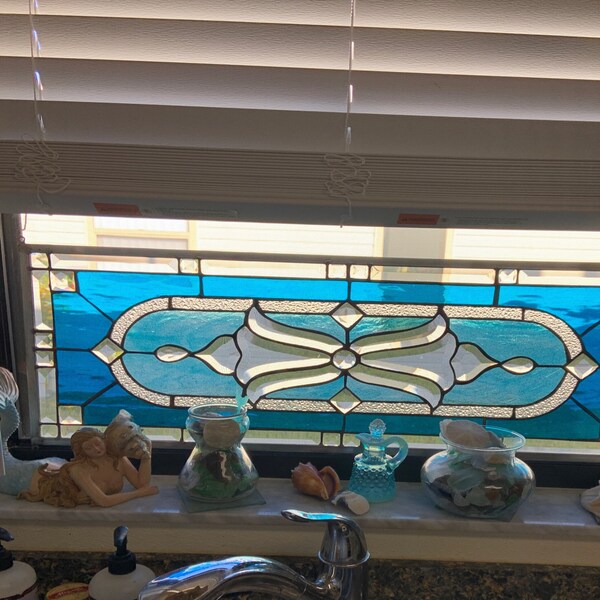 Stained Glass Transom Window Hanging 29 1/2 X 13 INCLUDING HOOKS BRASS ...