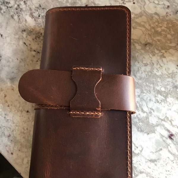 3 Pocket Full Grain Leather Cigar Wallet With Leather Strap Closure - Etsy