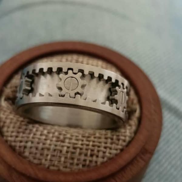 Silver Gear Spinner Ring - Stainless Steel Men's Gear Ring, Gearhead ...