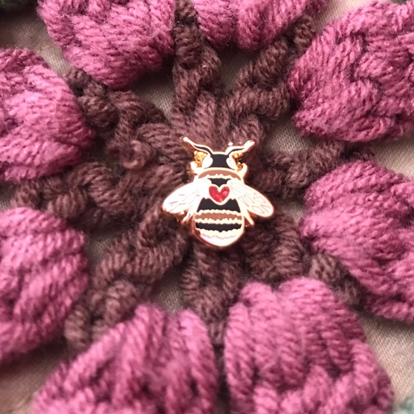 The Love Bee, Mini Gold Hard Enamel Pin, Red Glitter Heart Honeybee ...