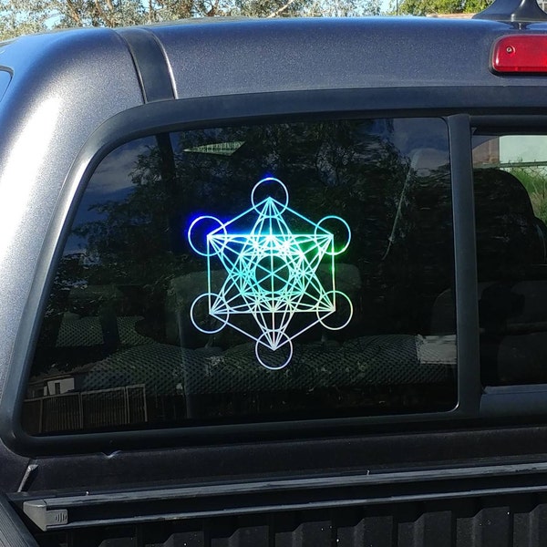 Metatron's Cube, Vinyl Sticker, Window Decal, Prismatic Rainbow Silver ...