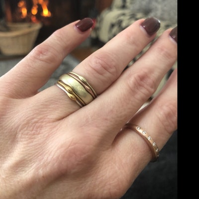 Rain Stacking Ring in Sterling Silver and 22k Gold, Water Droplet Ring ...