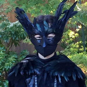 Black Raven Feather Costume Mask Crow, Blackbird, Raven Costume ...
