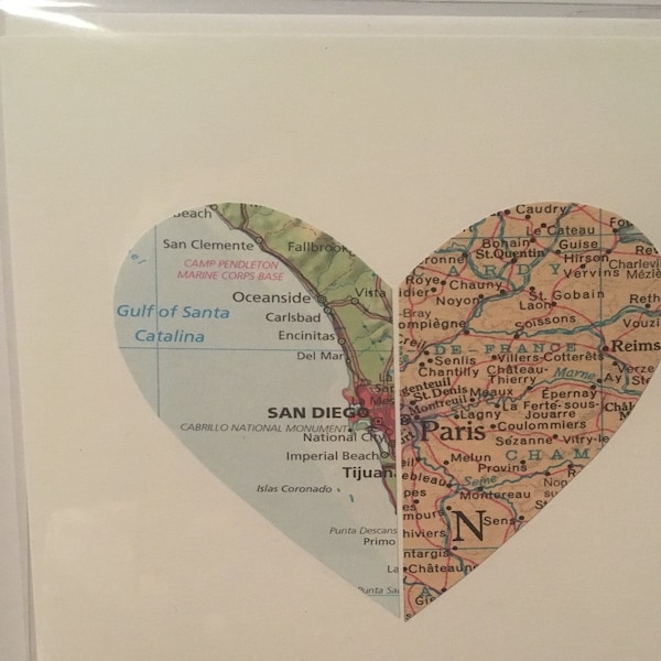 Long Distance Relationship - Map Heart in Two Places Custom Map Card - Etsy