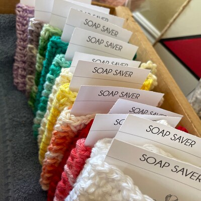 Soap Saver Printable Tags, Knit Face Cloths Wraps, Soap Saver Bag ...