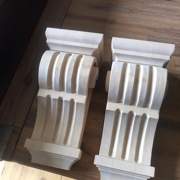PAIR of Fluted Mission Wood Carved Corbels, Wall Brackets, Available in ...