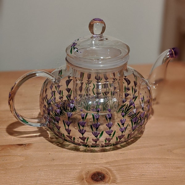 Lavender Teapot Rustic Hand Painted Glass Teapot With Infuser Tea Party ...