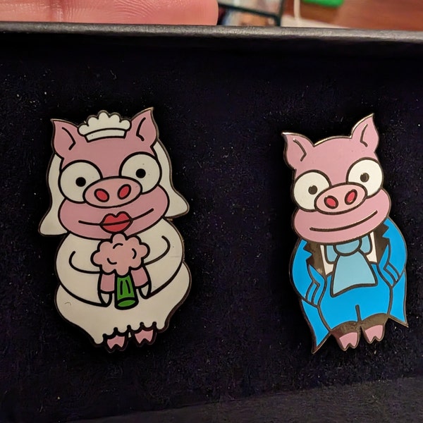 Simpsons Wedding Cuff Links Pig Bride and Groom Enamel Lisa's Wedding ...