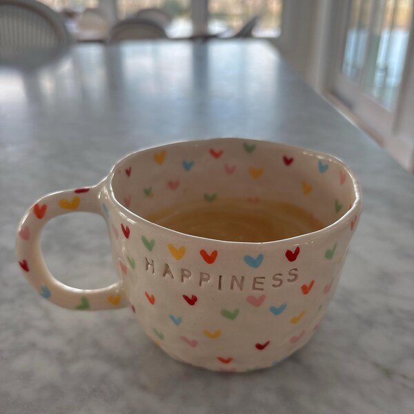 Happiness Colorful Handmade Ceramic Bowl, Whimsical Pottery Handbuild ...