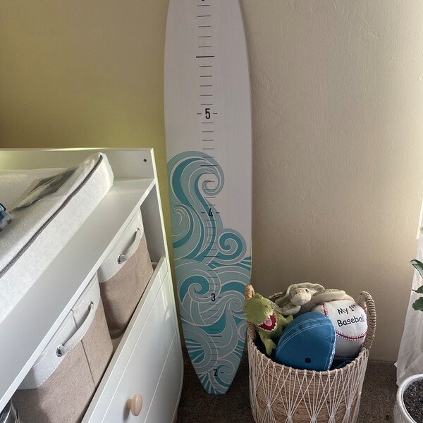 Seaside Series of Wooden Surfboard Growth Height Charts in White ...
