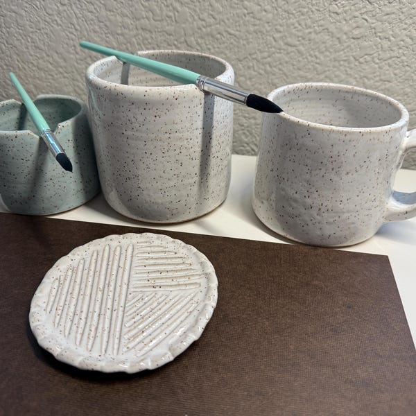 Paint Water Cup in “daisy White”, Ceramic Watercolor Cup, Handmade ...