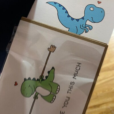 Cute Dinosaur Card T-rex I Love You This Much, Love Card, Funny ...