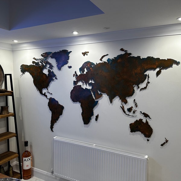 Metal World Map. Patinated Copper Wall Art. Large Copper Map. World Map ...