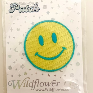 Smiley Face Iron on Patch Embroidered Patches for Jackets Yellow Pink ...