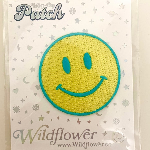 Smiley Face Iron on Patch - Embroidered Patches for Jackets - Yellow ...