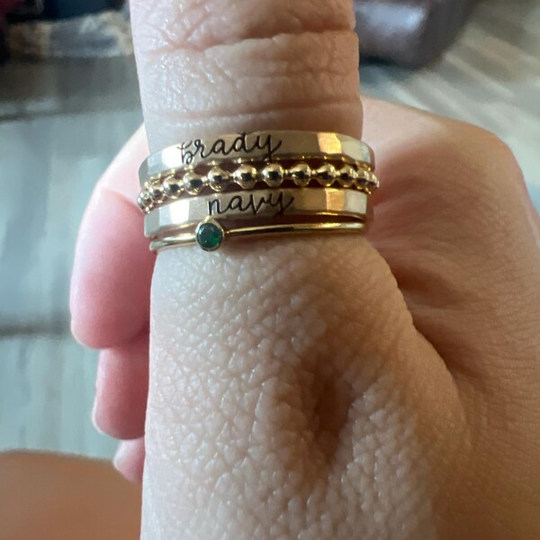 Ring Set Gift for Mom | Stackable Rings | Personalized Name Rings | 14k Gold Filled Name Ring ...