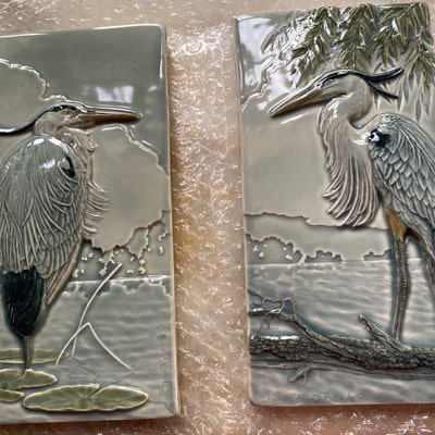 Great Blue Heron, Heron, Ceramic Tile, Relief Sculpture, Tile, Plaque 4 ...