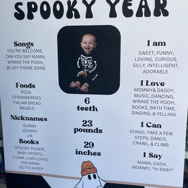 Halloween Birthday Milestone Poster, Spooky One, Two Spooky, Halloween ...