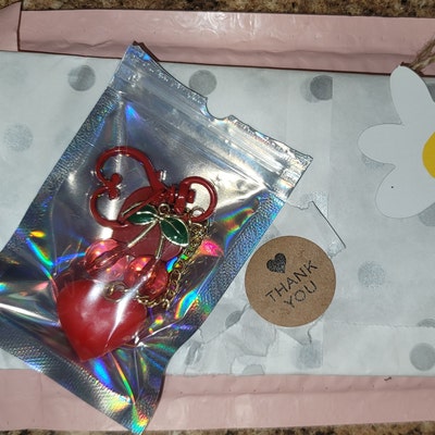 Pink Cherry Keyring With Heart Clasp, Cute Heart Keychain, Keychain ...