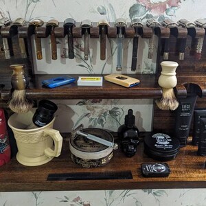 Safety Razor and Shaving Brush Stand Double Decker Wooden, Room for ...