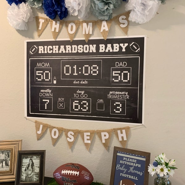 Football Baby Shower Scoreboard DIGITAL PRINTABLE - Baby Due Date ...
