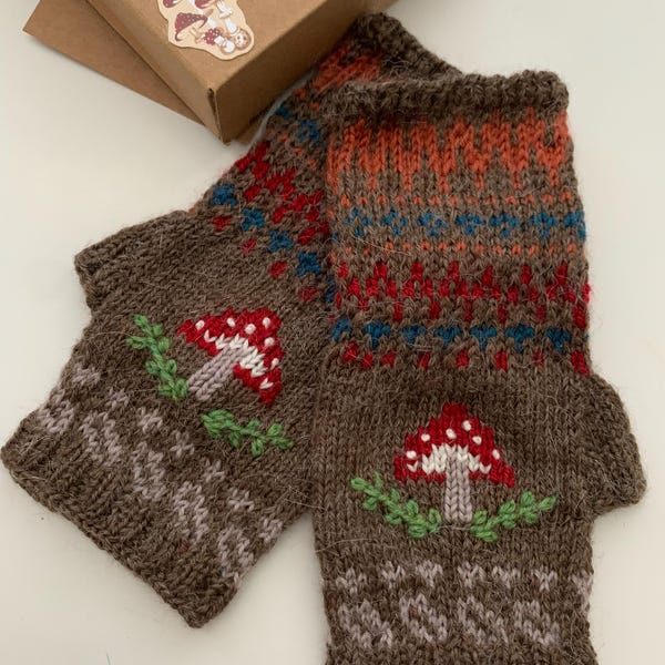 Fair Isle Fox Mitten, Knit Fingerless Gloves, Fair Isle Mittens, Hand ...