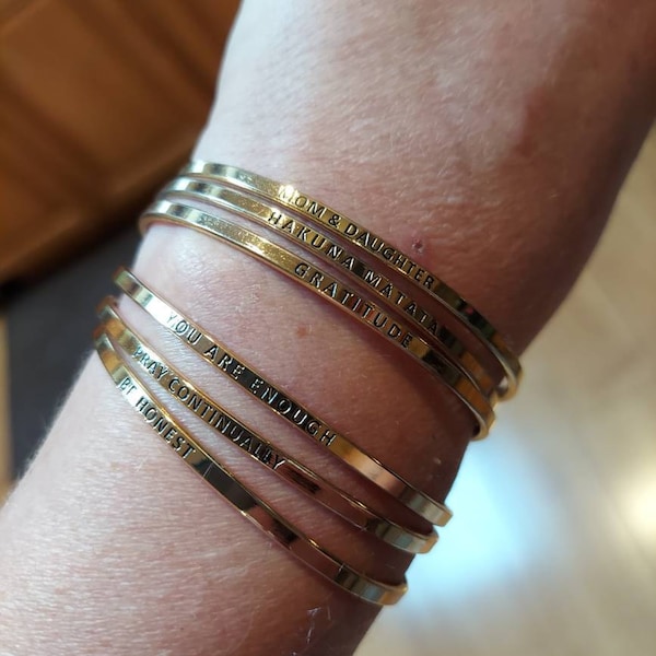 Inspirational Bracelet, Message Engraved Bracelet, Personalized Bangle ...