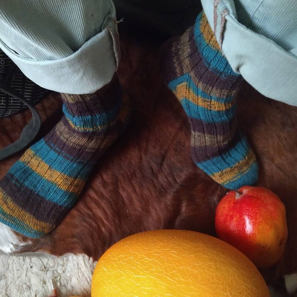 Handmade Striped Socks - Hand-knitted Casual Footwear Warm, Comfortable ...