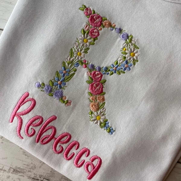 Machine Embroidery LETTER R Uppercase 10cm / 4" Tall Dainty Floral Font ...