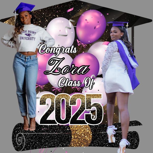 Custom Graduation Decor Canva Template Bundle, Name Cutout, Black Grad ...