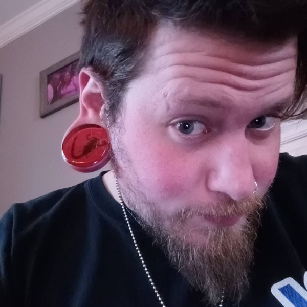 Pair of Embedded Scorpion Plugs in Scarlet Red Resin MTO-044 32mm, 35mm ...