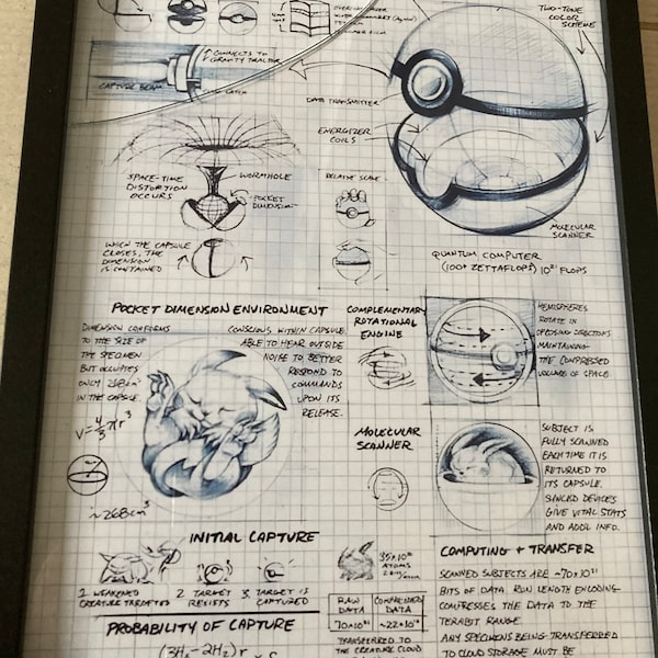 Pokeball Blueprint Pokemon Art Framed Print / Mats - Etsy