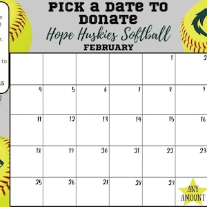 Softball Pick a Date to Donate, INSTANT DOWNLOAD, Fundraiser, Pay the ...