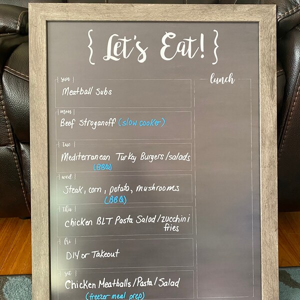 Meal Planner | Framed Weekly Menu Board | Dry Erase Wall Hanging Menu ...