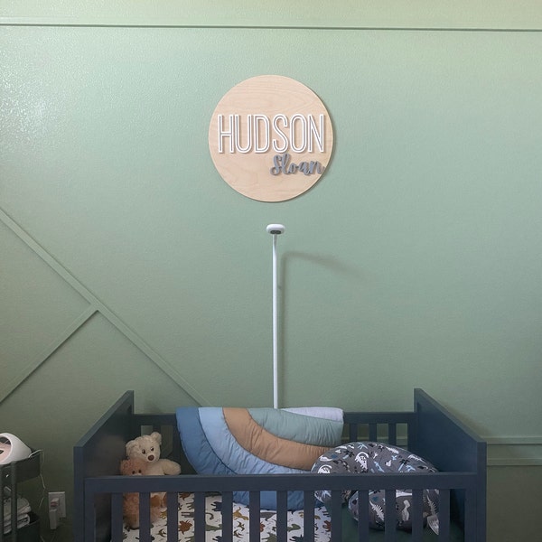 3D Nursery Sign | Nursery Wall Decor | Round Wood Sign | Personalized ...