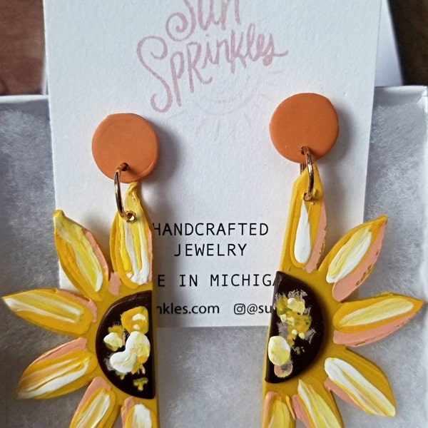 Split Sunflower Earrings/eclectic Sunflower Earrings/ Statement ...
