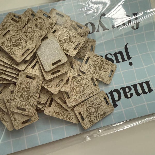 Personalised Set of 50 Cream 28x18mm Faux Leather Labels Rectangle ...